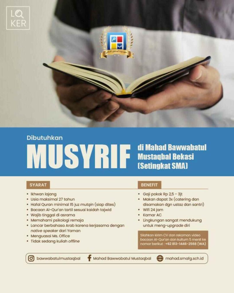 [DIBUTUHKAN] Musyrif (Tingkat SMA) - Bekasi - LokerMuslim.ID